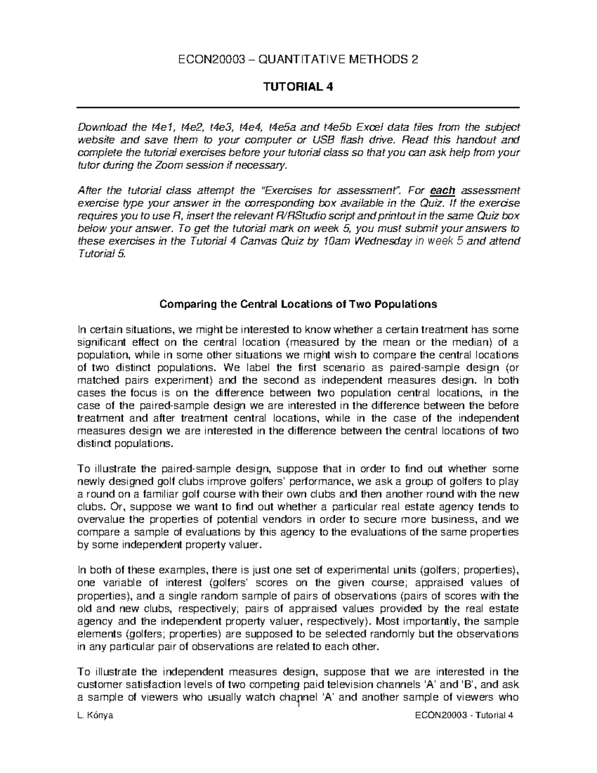 Tutorial 4 - ECON20003 - Tutorial 4 1 ECON20003 – QUANTITATIVE METHODS ...