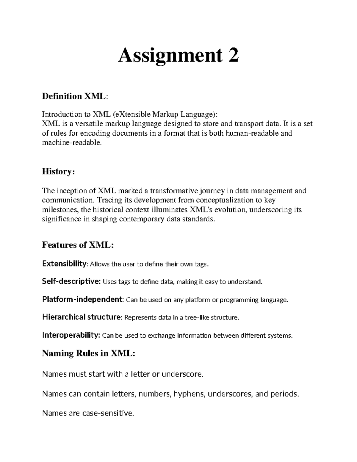 Assignment 2: Introduction to XML and Its Key Features - Studocu