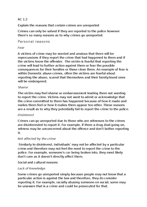 Unit 1 AC1.4 - Describe media representation of crime - AC1 - Describe media representation of ...