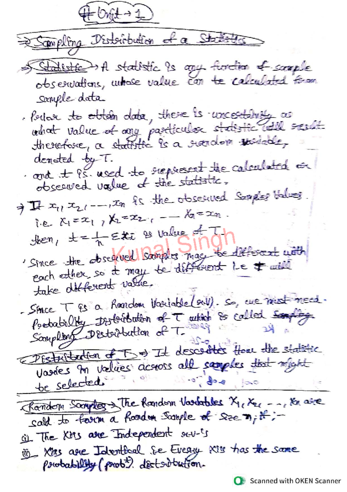 Intermediate Statistics Handwritten Notes - Sem 2 - Studocu
