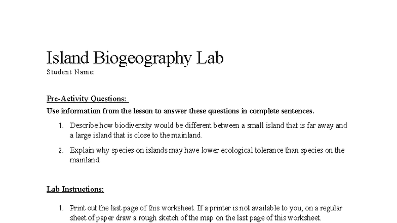 Island Biogeography Lab Worksheet: Bird Immigration Analysis - Studocu