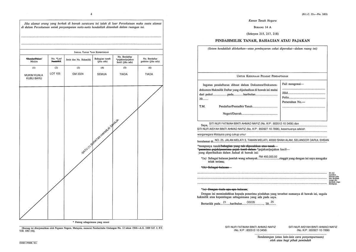 Convey 14A: Guide to Completing Form 14A for MUKIM KUALA KUBU BARU ...