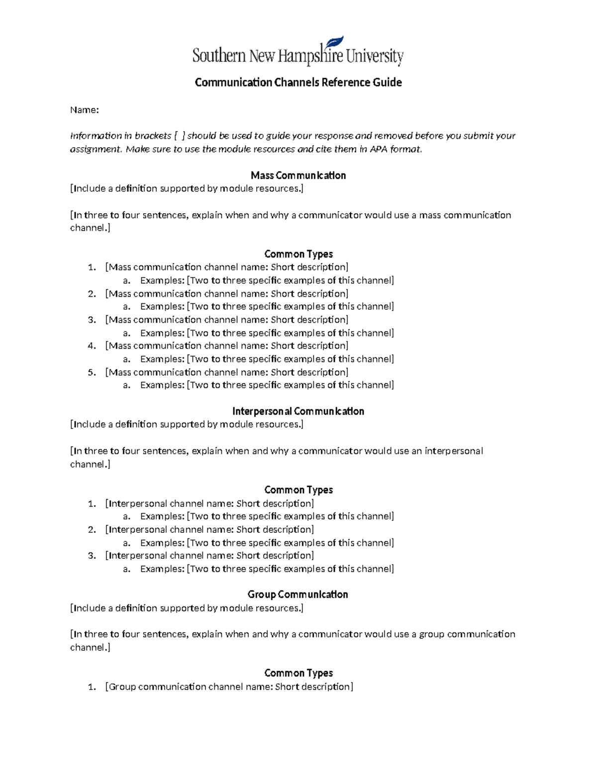 COM 127 Communication Channels Reference Guide Template - Studocu