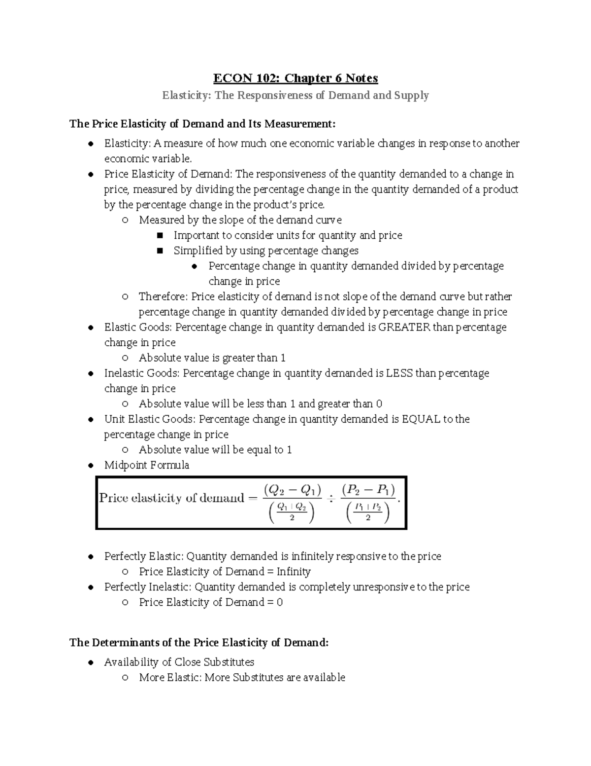 ECON 102 Chapter 6: Understanding Price Elasticity of Demand - Studocu