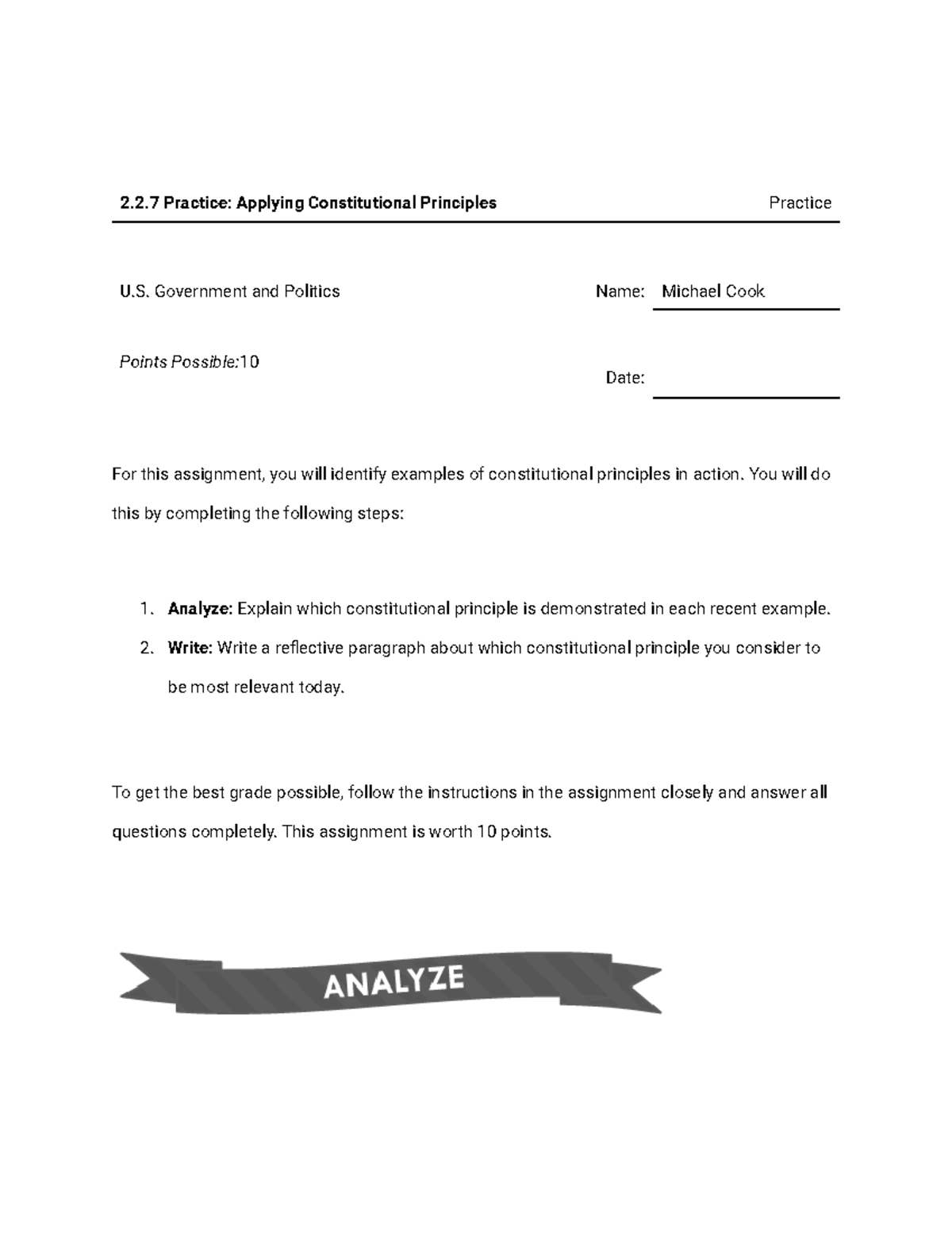 2.2.7 Constitutional Principles Practice in U.S. Gov & Politics - Studocu