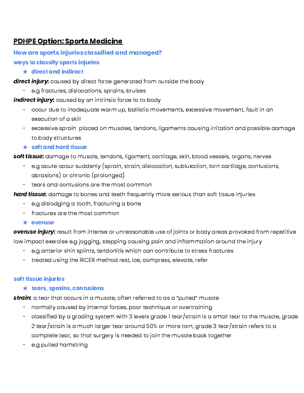 PDHPE Option: Sports Medicine - Classification & Management of Injuries ...