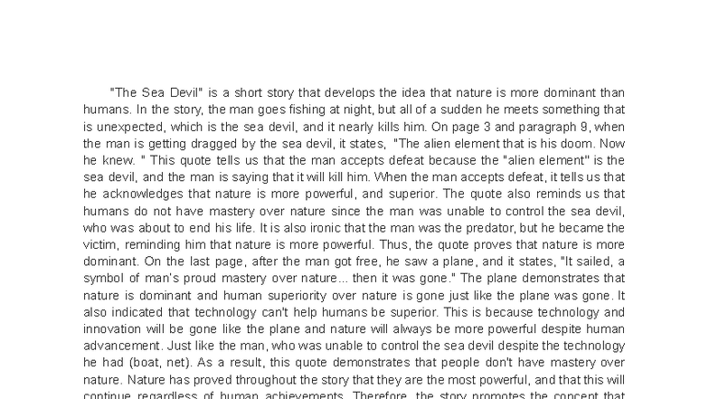 ELA Sea Devil Analysis: Nature's Dominance Over Humanity - Studocu