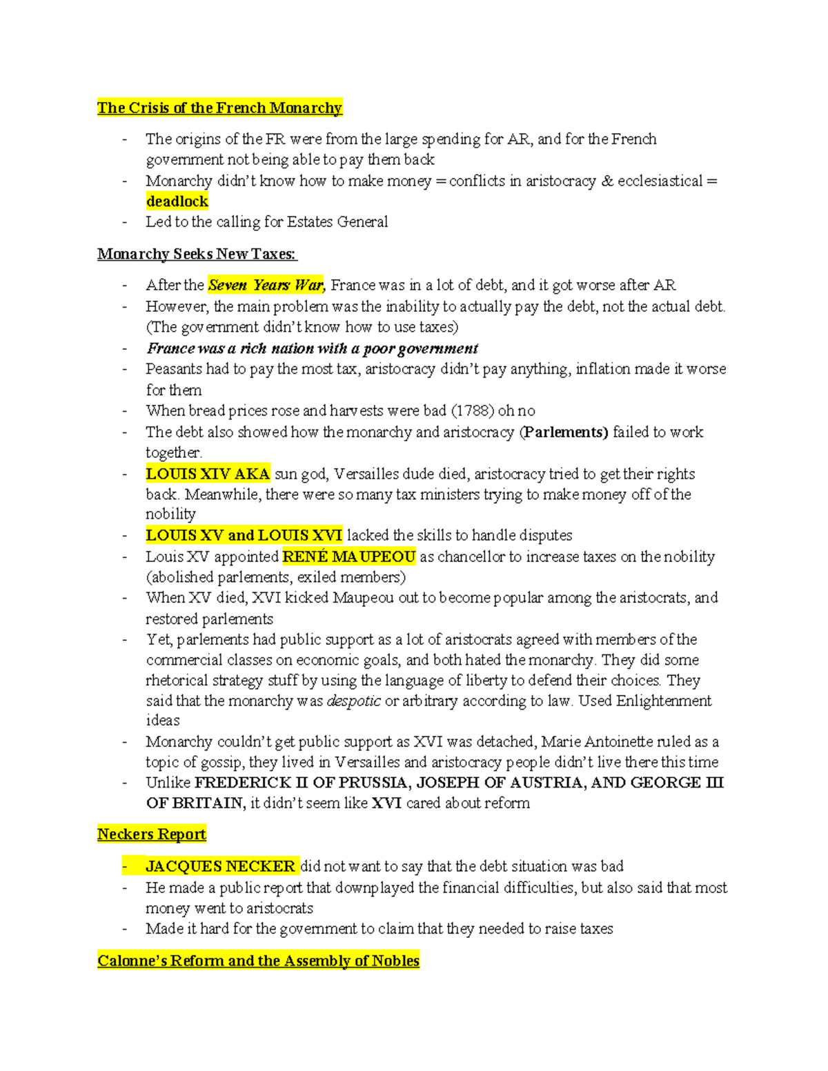 AP European History Study Guide: The Crisis of the French Monarchy ...