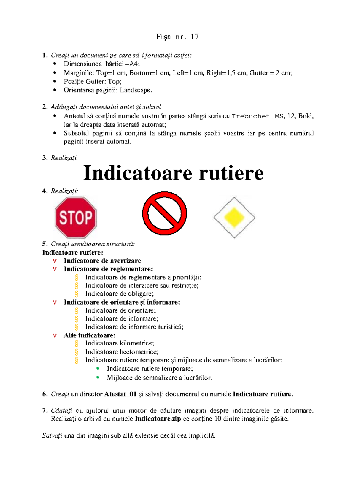 Fișa de lucru 17: Creare Document Structurat cu Indicatoare Rutiere ...