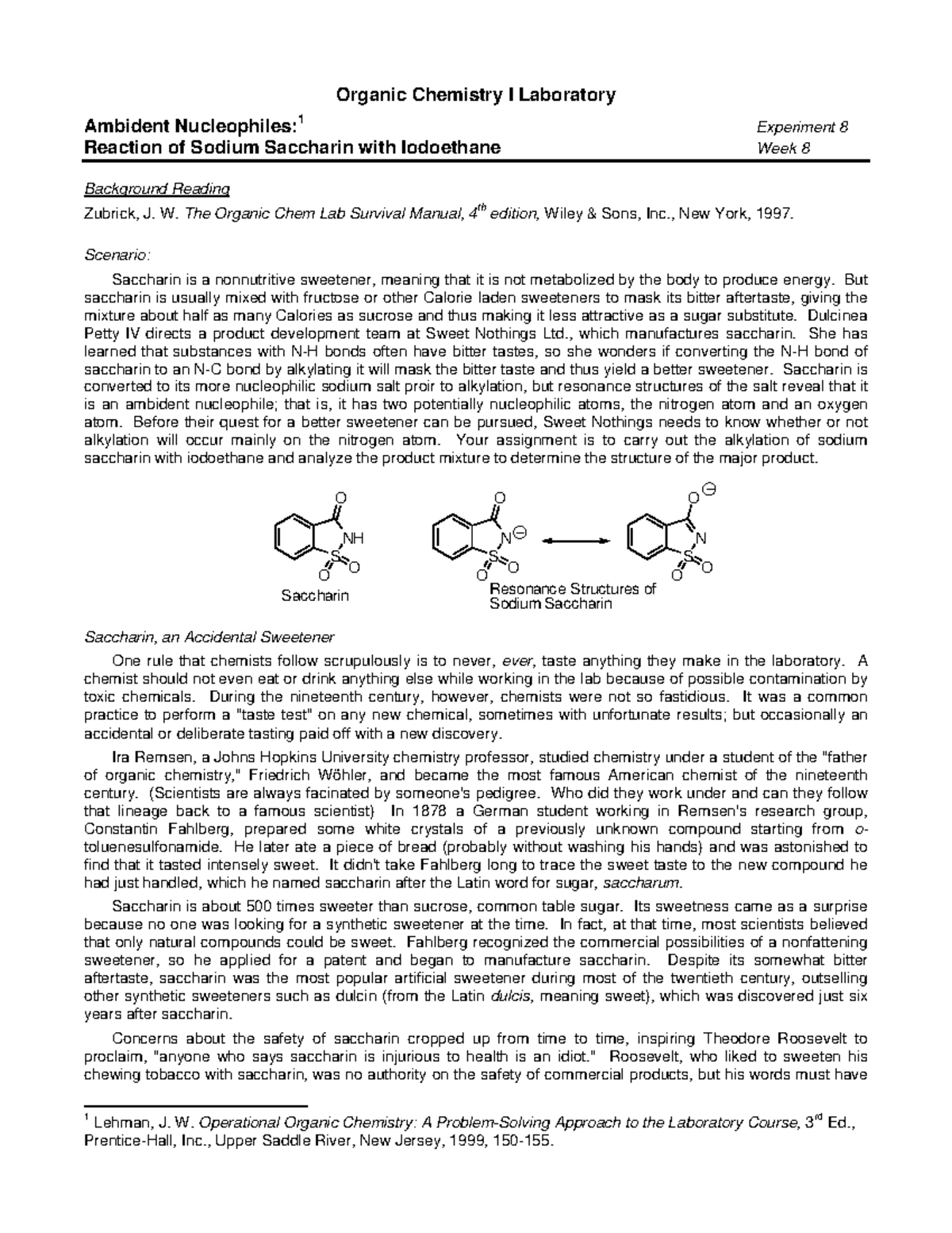 Experiment 8: Reaction of Sodium Saccharin with Iodoethane - Chem Prac ...