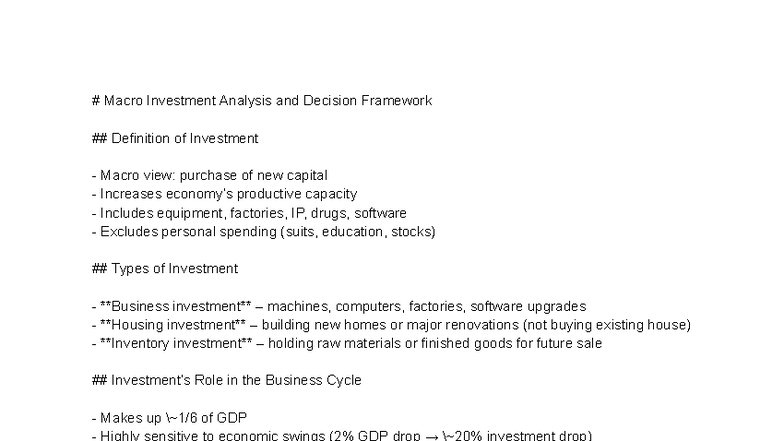 Macro Investment Analysis and Decision Framework: Key Concepts and ...