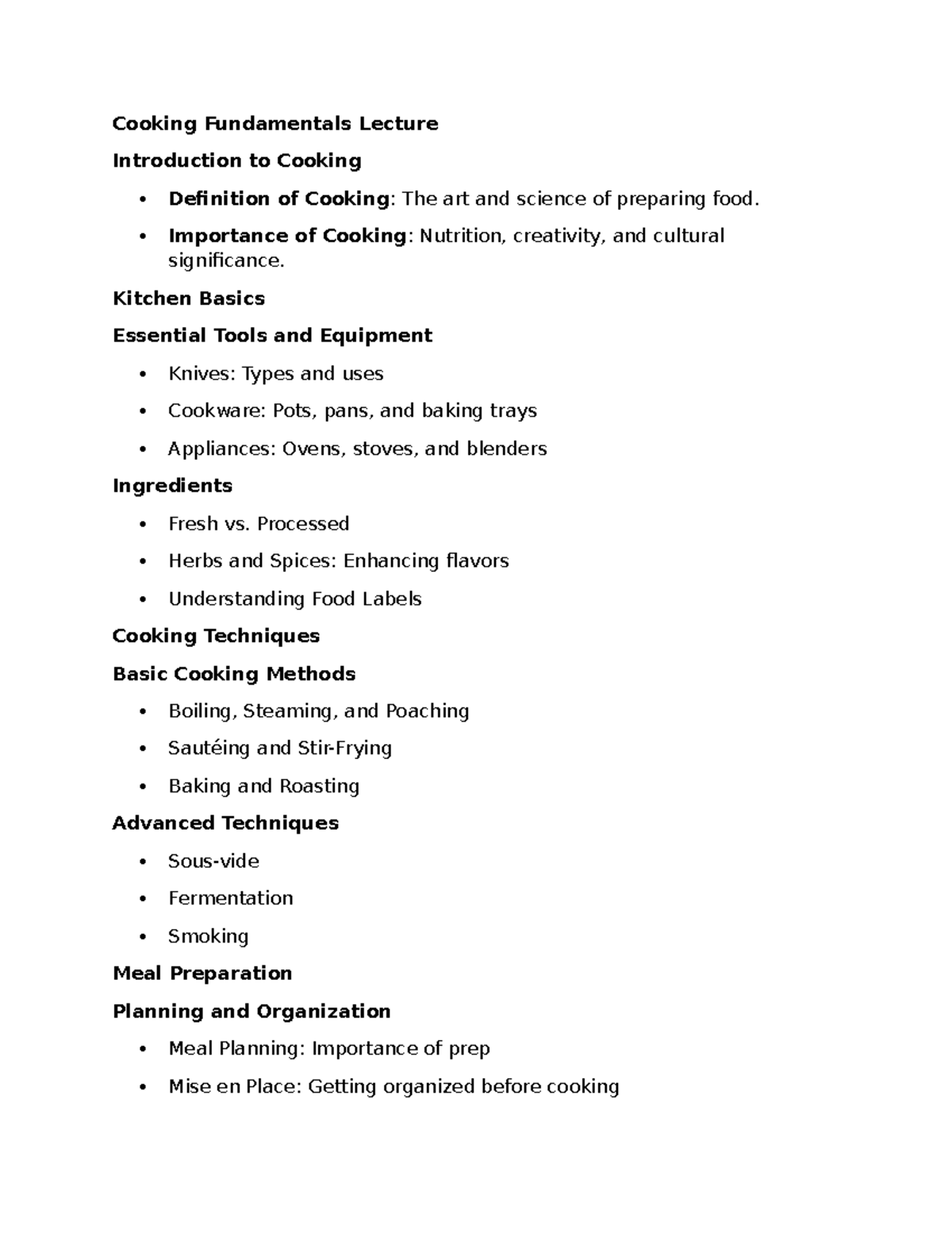 Cooking fundamentals lecture: Introduction to the art and science of ...