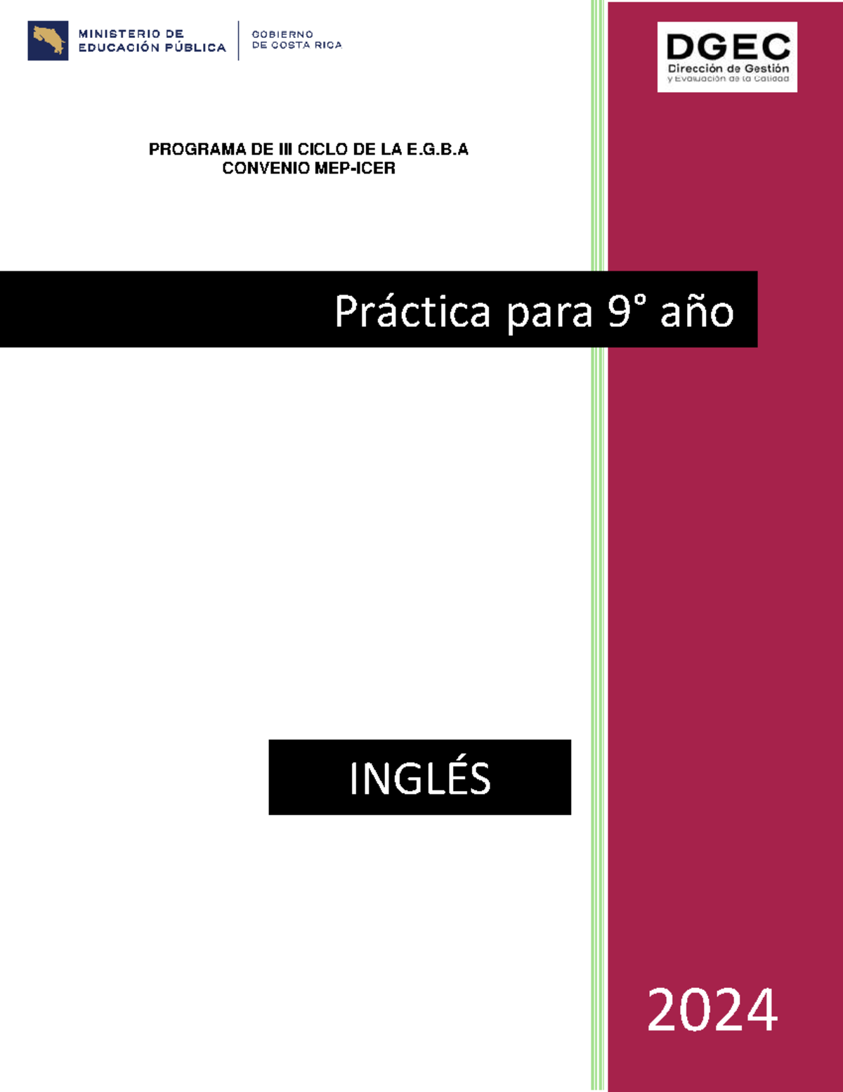 Práctica de Inglés III Ciclo Noveno 2024: Multiple Choice Questions ...
