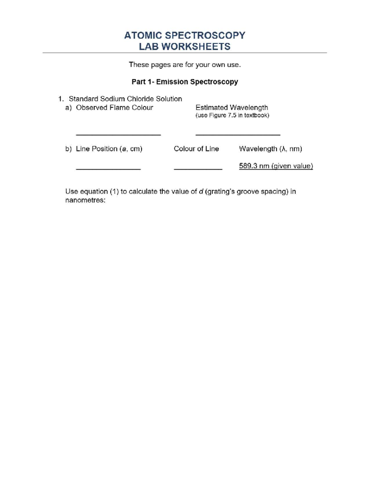 ATOMIC SPECTROSCOPY LAB WORKSHEETS: Emission & Absorption Analysis ...