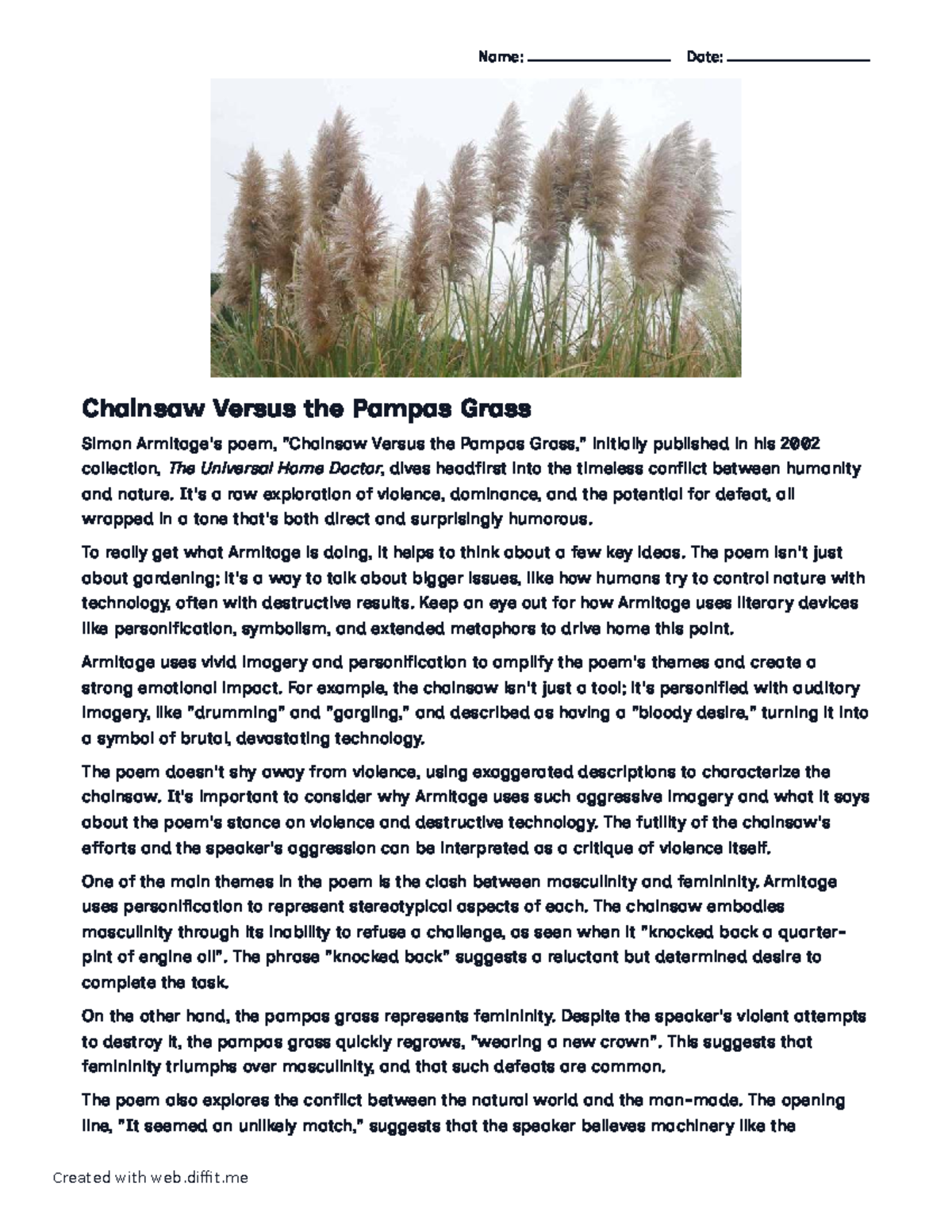 Chainsaw Poem Analysis (ENG 202): Exploring Nature vs. Technology - Studocu
