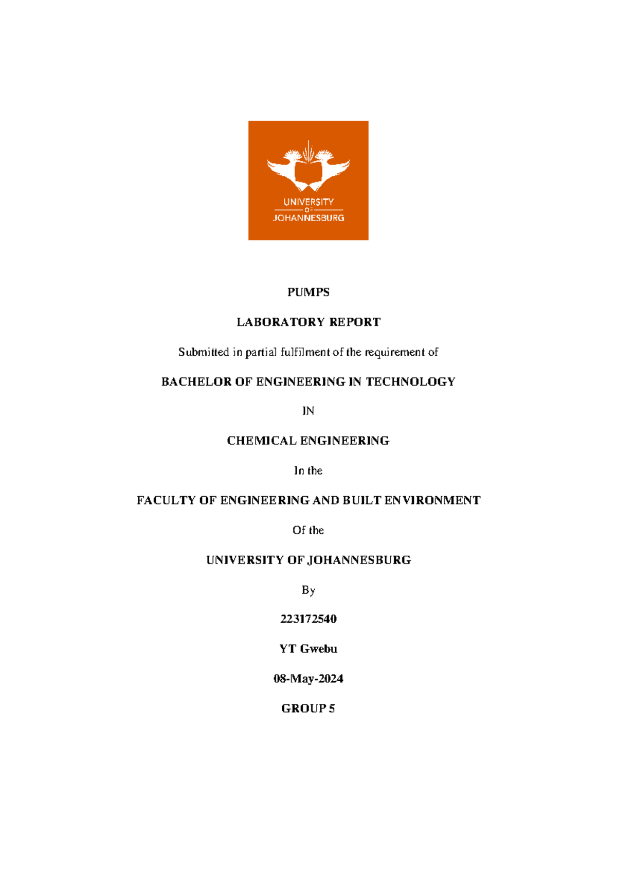 Laboratory Report on Pump Efficiency - CHE 3101 - Studocu