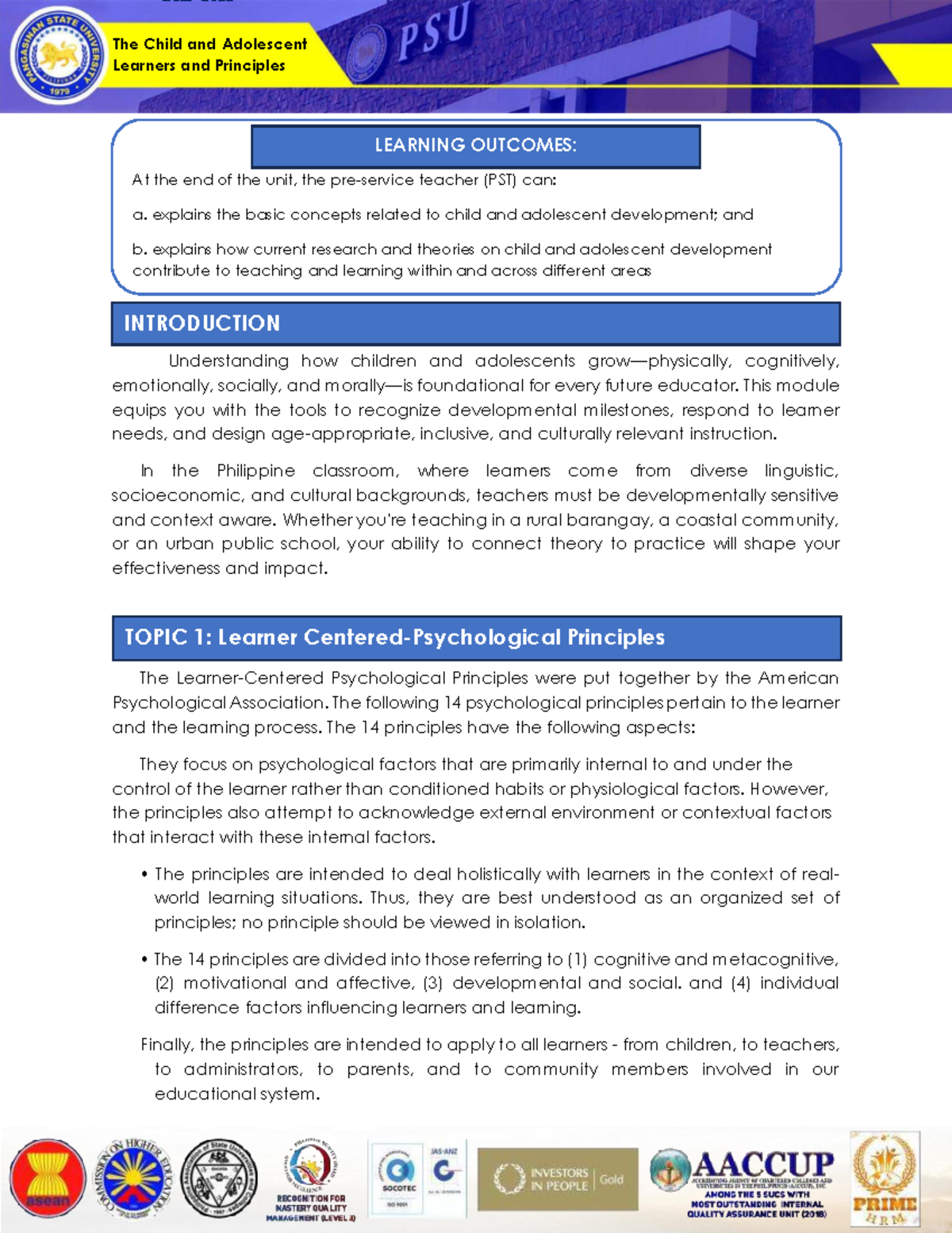 ECEP 2022 Module 1: Understanding Child and Adolescent Development Principles - Studocu