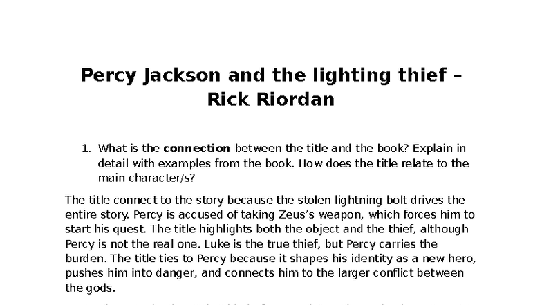 Percy Jackson and the Lightning Thief Analysis - ENG 101 - Studeersnel