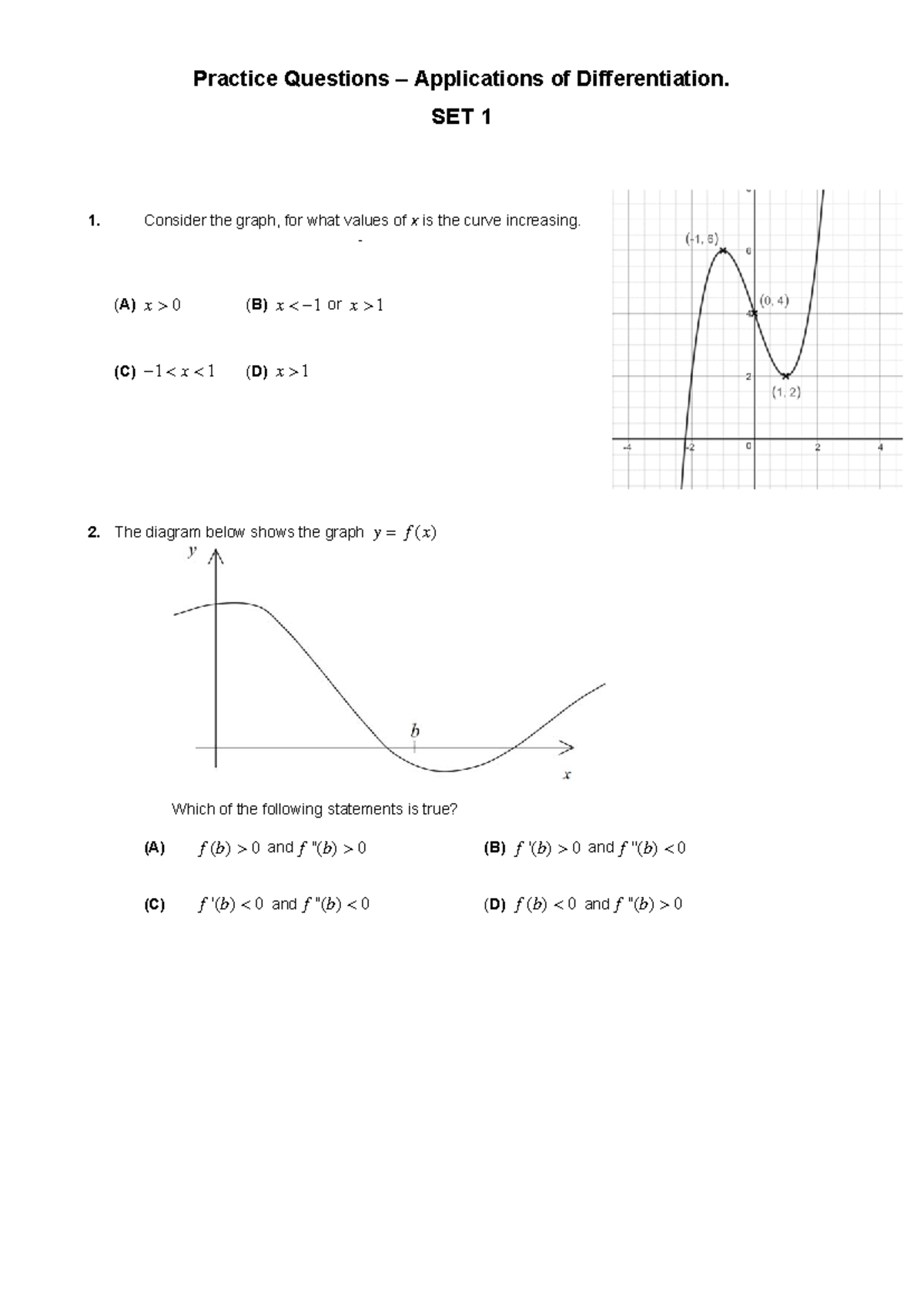 Differentiation Practice Set 1: Application Questions & Solutions - Studocu