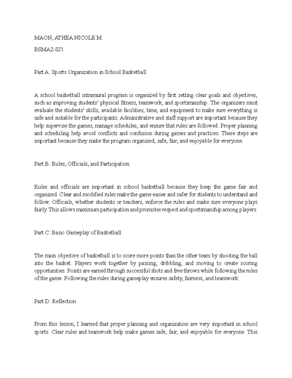 MAON: Basketball PE - Activity Overview and Organization Guide - Studocu