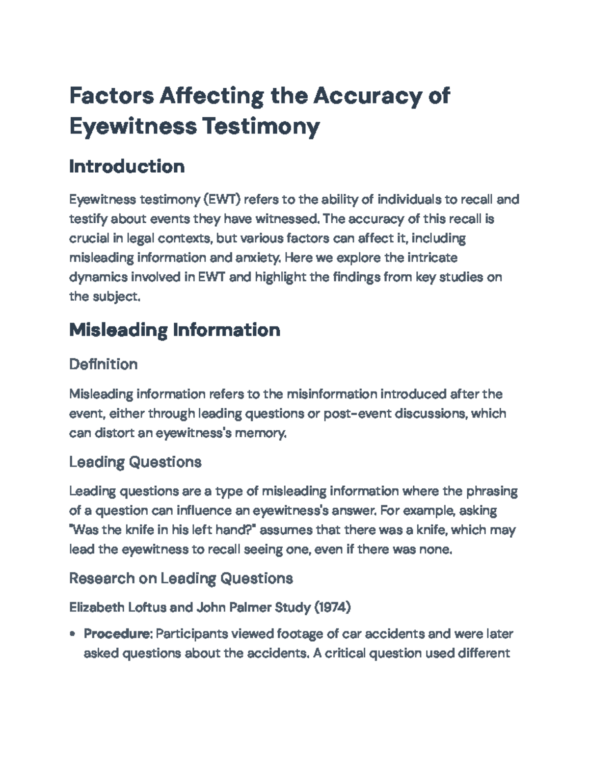 Factors Influencing Eyewitness Testimony Accuracy (Psych 101) - Factors ...