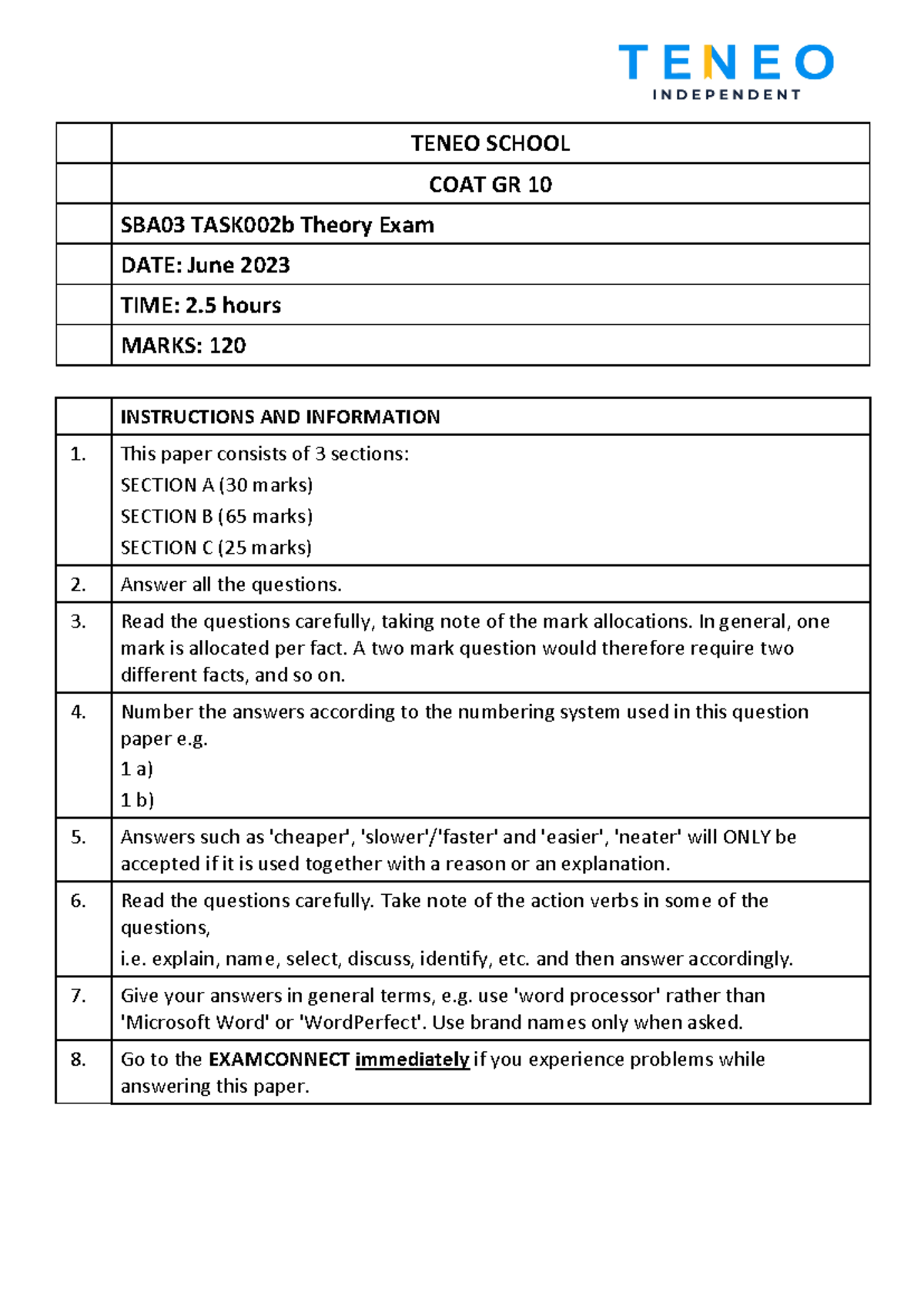 Grade 10 CAT June 2023 Theory Exam Instructions & Question Breakdown ...
