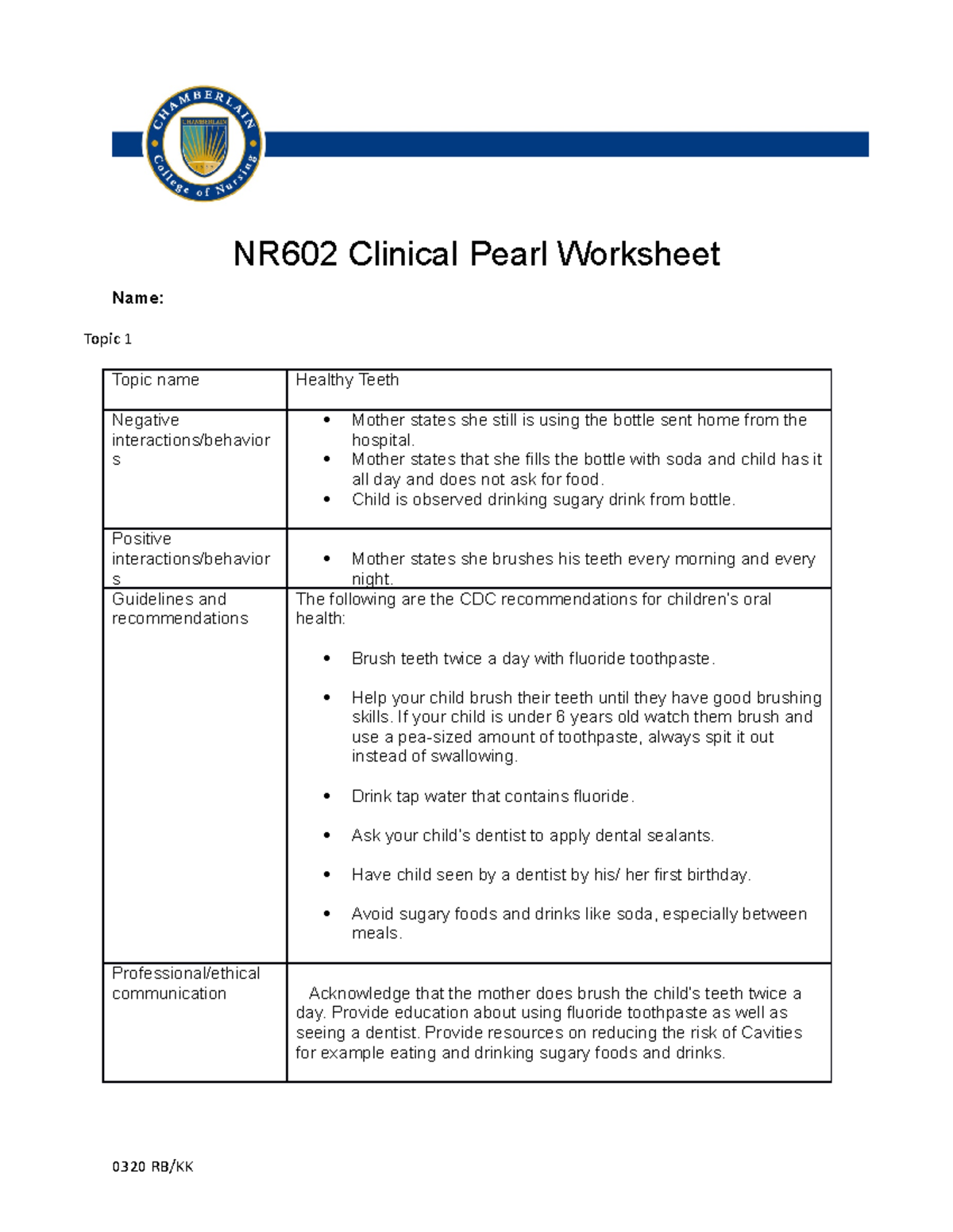 NR602 W2 Clinical Pearl Worksheet: Child Health Guidelines ...