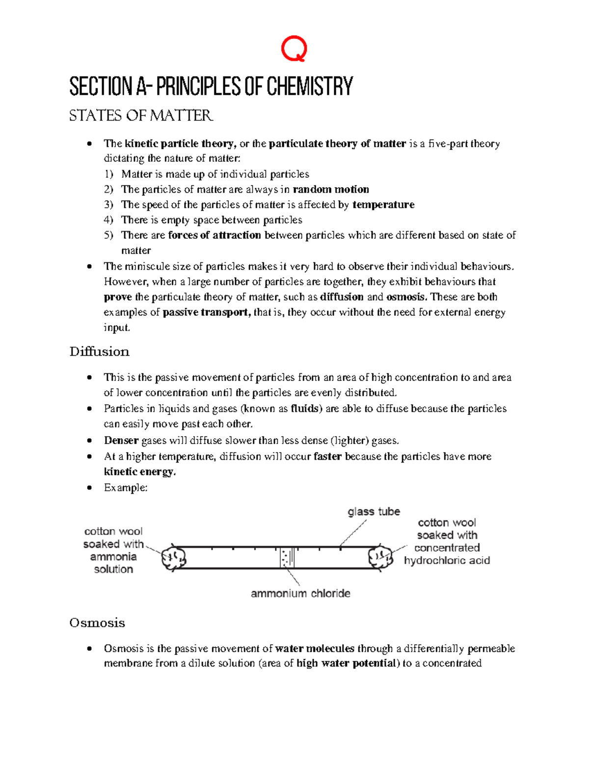 CSEC Chemistry Summary: States of Matter, Diffusion & Osmosis - Studocu