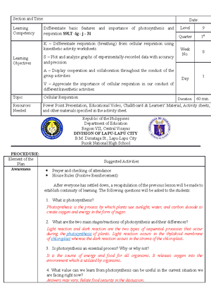 Science 9 Q1 W1 D3 - A detailed Lesson Plan and activities - Republic of the Philippines ...