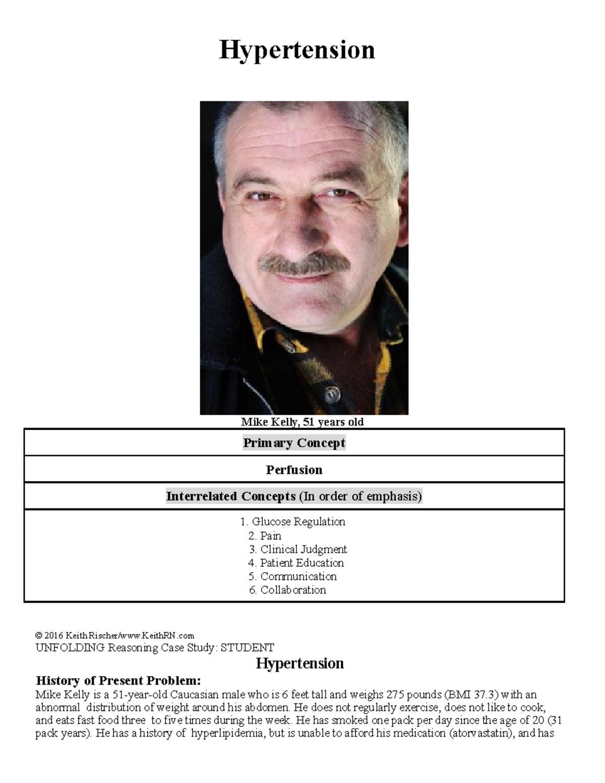 Hypertension Case Study (Revised) for RN Course: KeithRN - Studocu