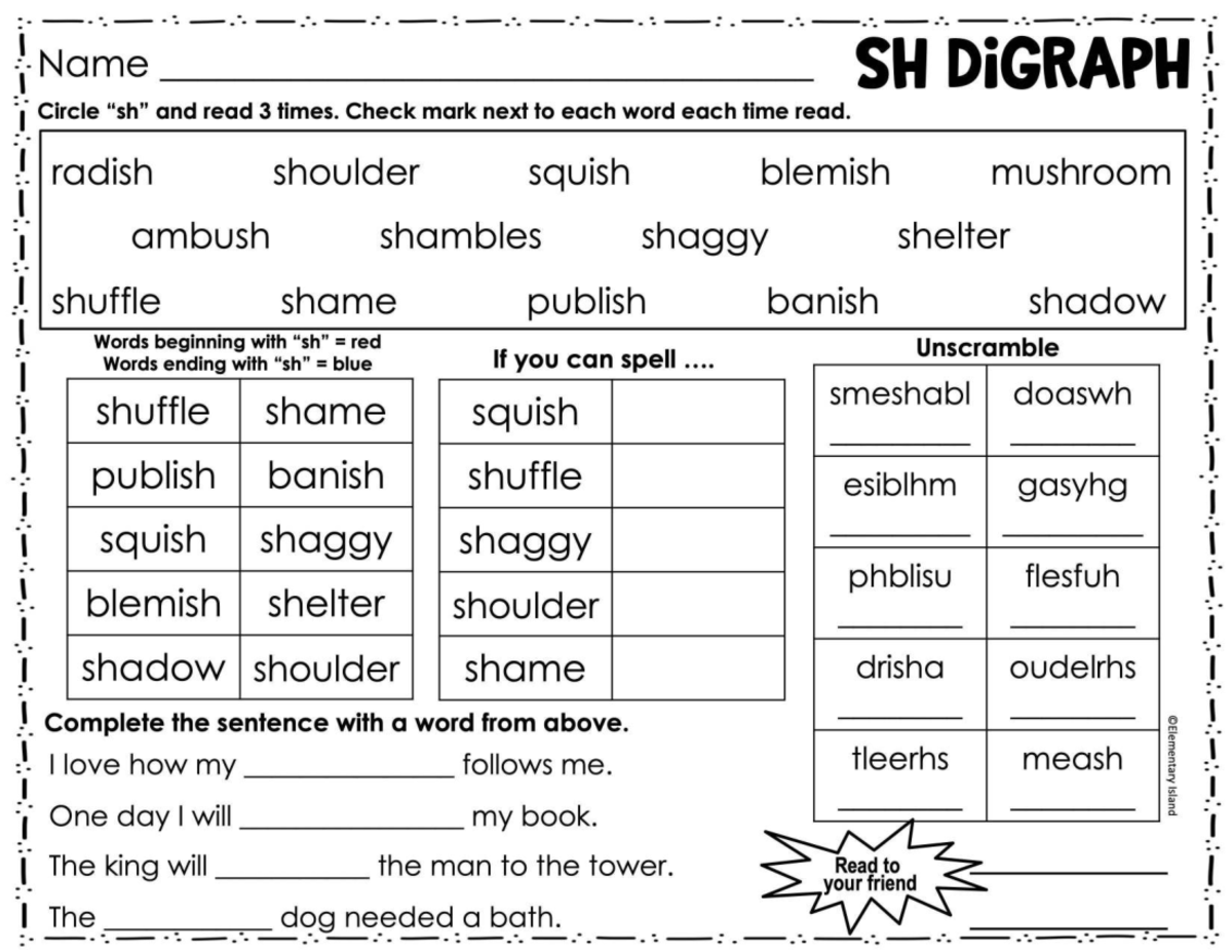 Ufliwork SH - Example Worksheet for Lesson Plan - Name SH DiGRAPH ...