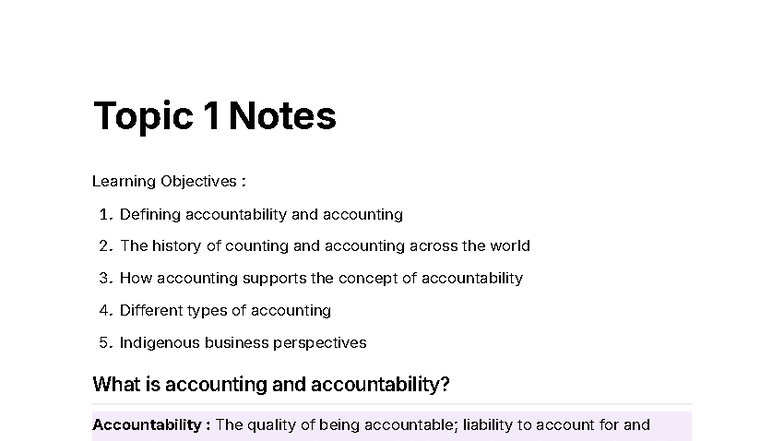 ACC 101: Introduction to Accounting and Accountability Notes - Studocu