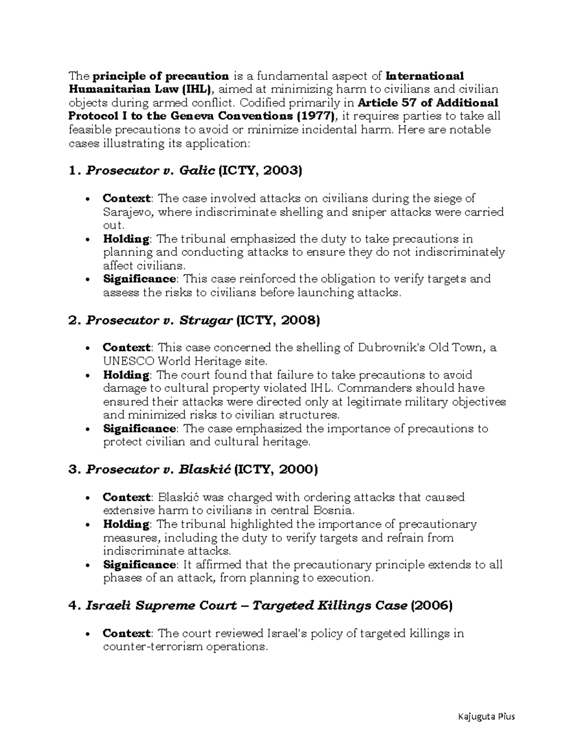 The Principle of Precaution in IHL: Key Cases and Implications - Studocu