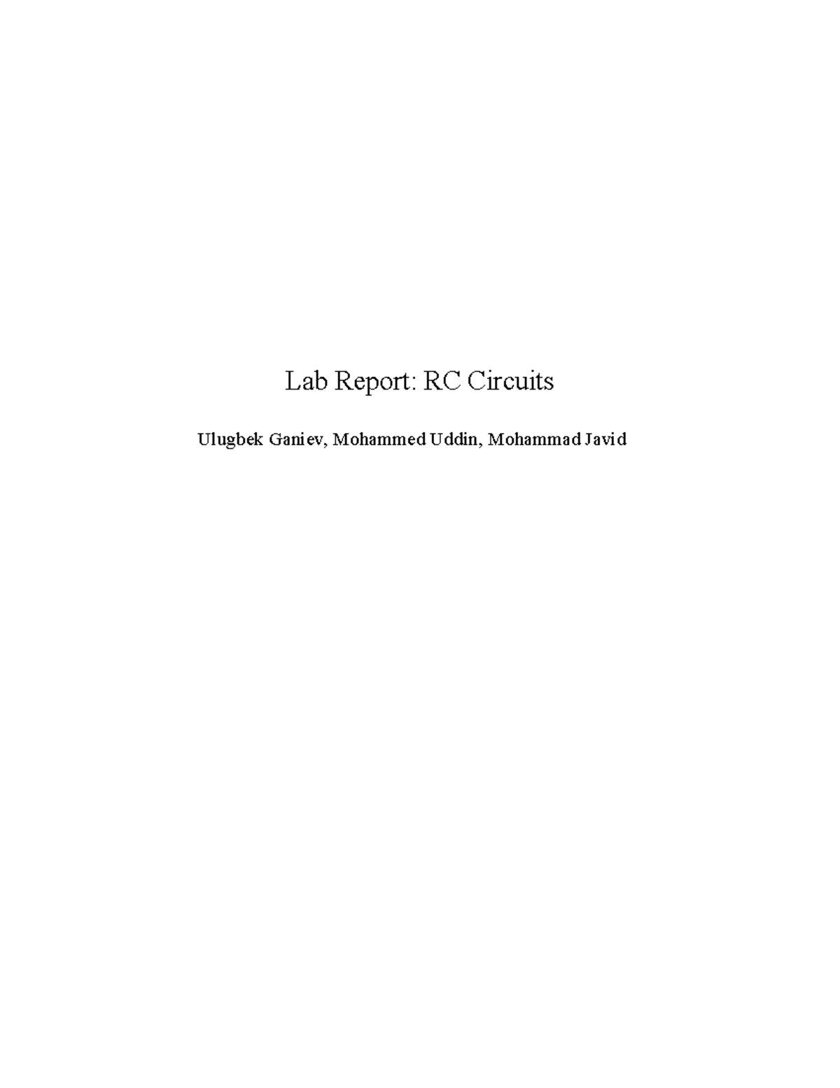 Lab Report: Understanding RC Circuits and Their Properties - Studocu