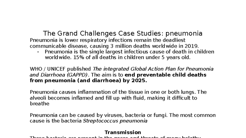 Case Study: Pneumonia and Its Global Impact on Child Health - Studocu