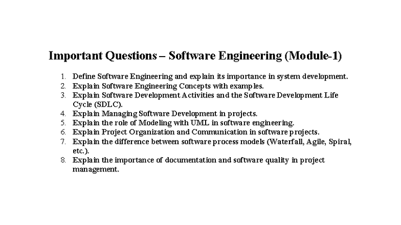 Q111 - exam purpose - Important Questions – Software Engineering ...
