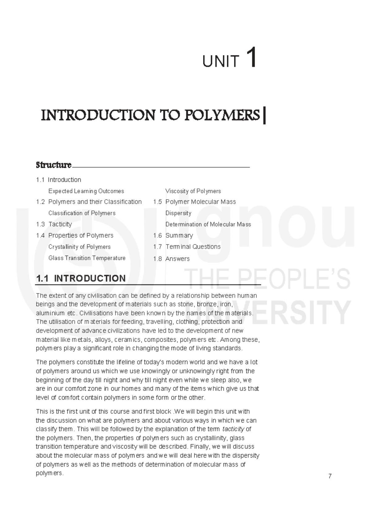 Unit 1 - Introduction to Polymers: Key Lecture Notes - Studocu