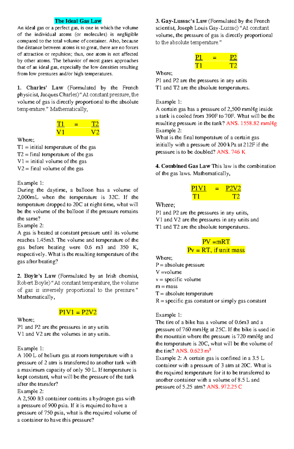 EEAC 104 Gas Laws Overview: Charles, Boyle & Gay-Lussac's Law - Studocu