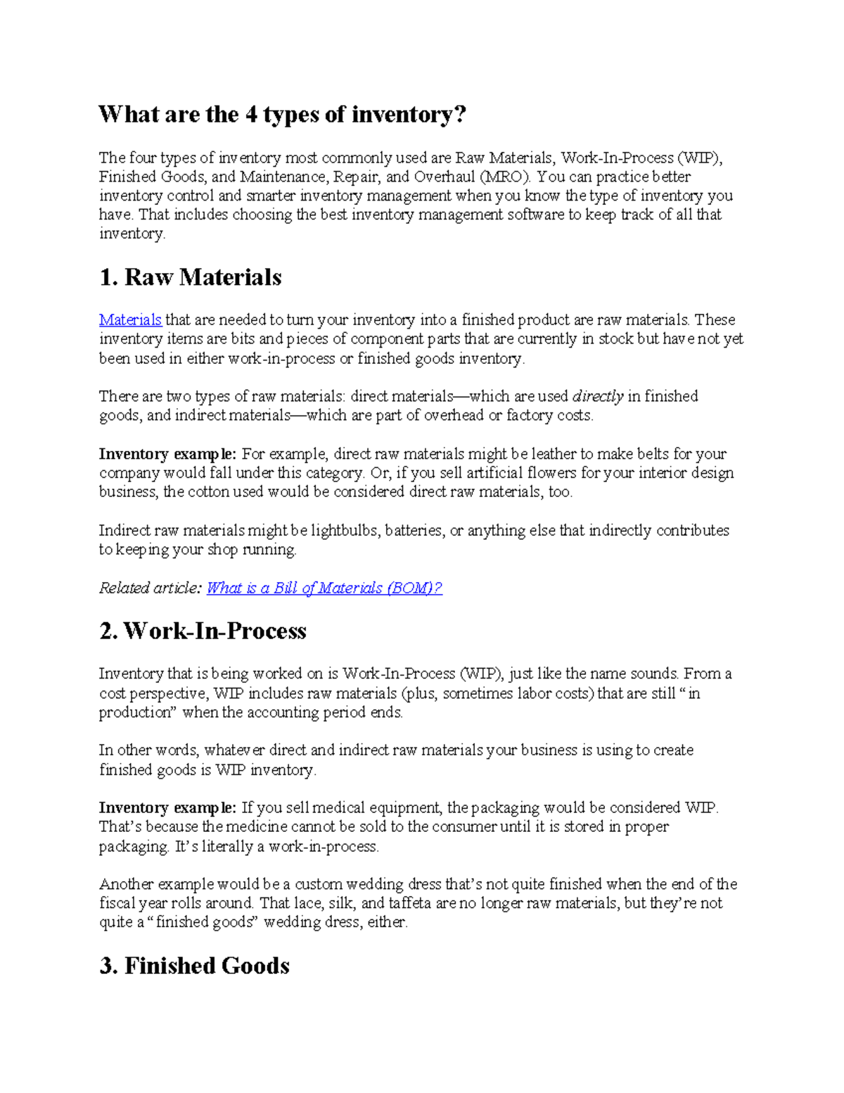 4 types of inventory - practice questions - What are the 4 types of ...