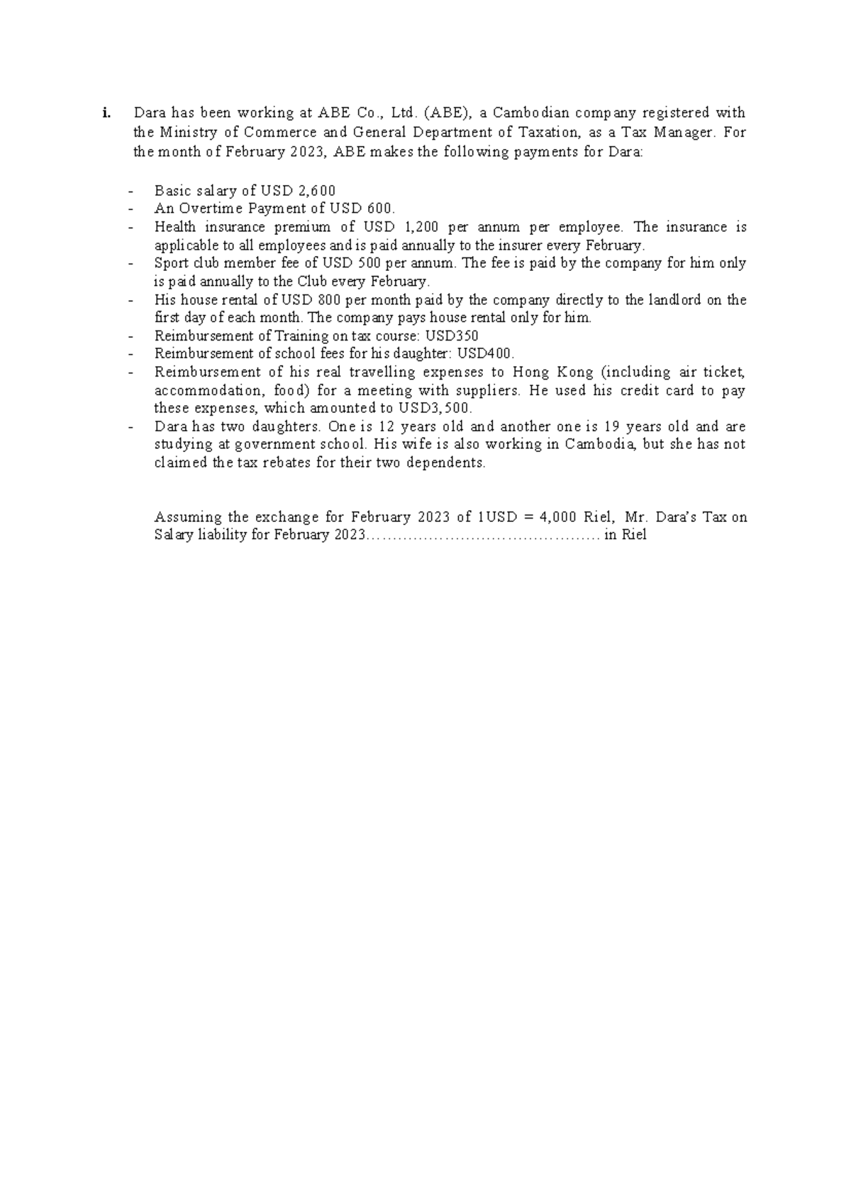 TOS 2023 - In-Class Practice: Dara's Tax Calculation and Liabilities ...
