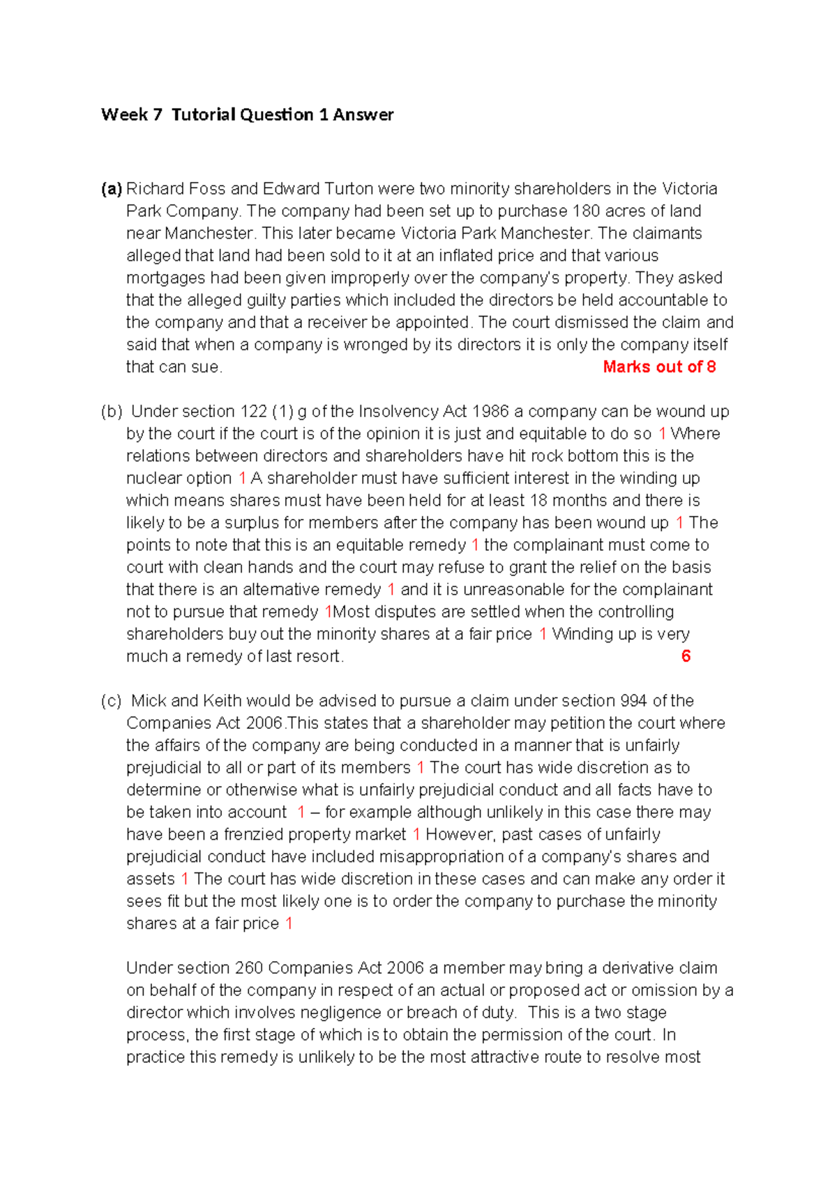 Week 7 Tutorial Question 1 answer - Week 7 Tutorial Question 1 Answer (a) Richard Foss and ...
