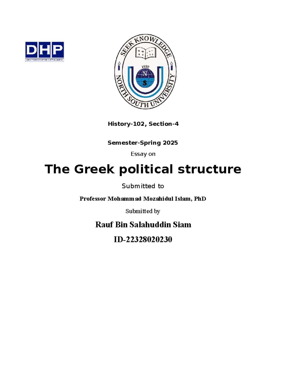 HIST 2025 Essay: The Evolution of Greek Political Structure - Studocu