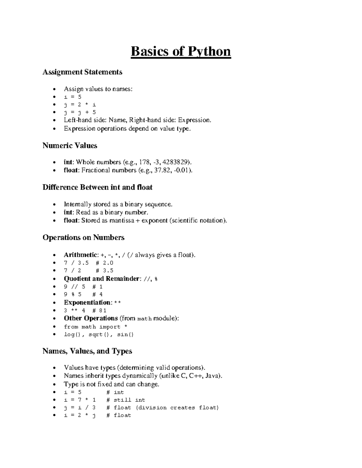 Basics of Python BO CDA Lab-2: Assignment Statements and Data Types - Studocu