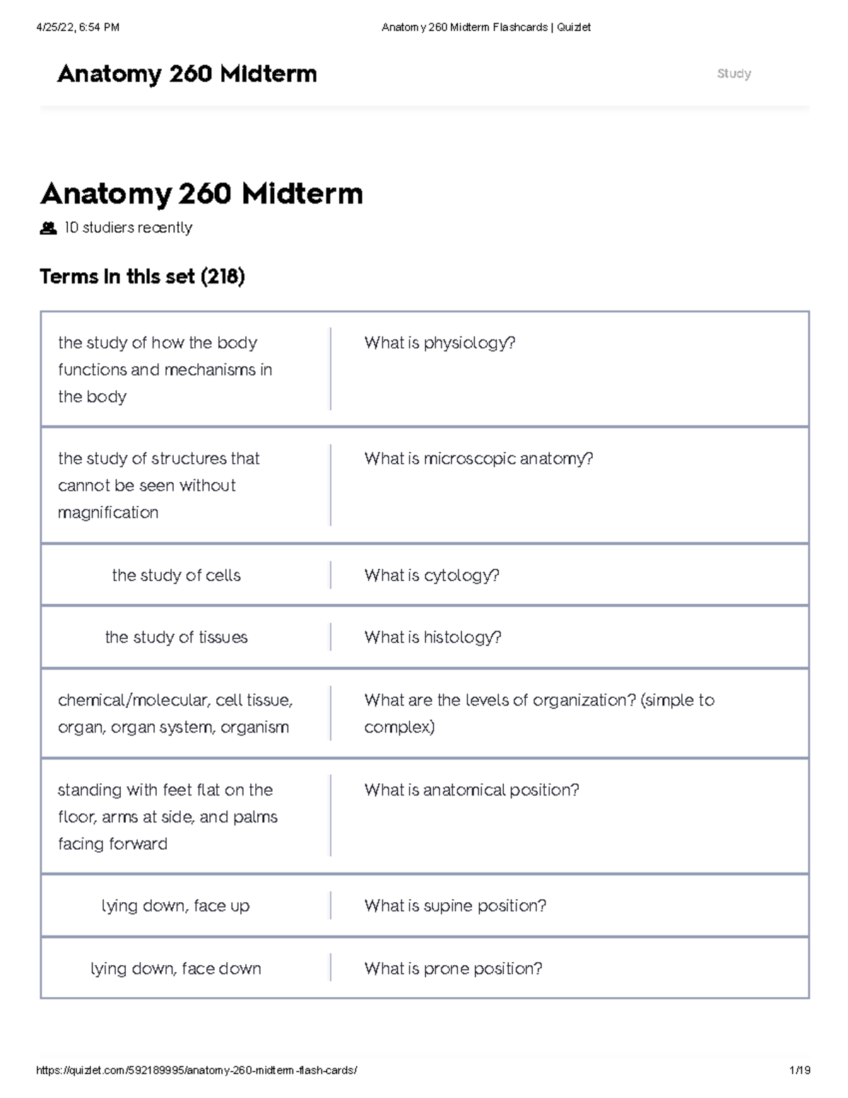 Anatomy 260 Midterm Study Guide: Key Concepts and Flashcards - Studocu