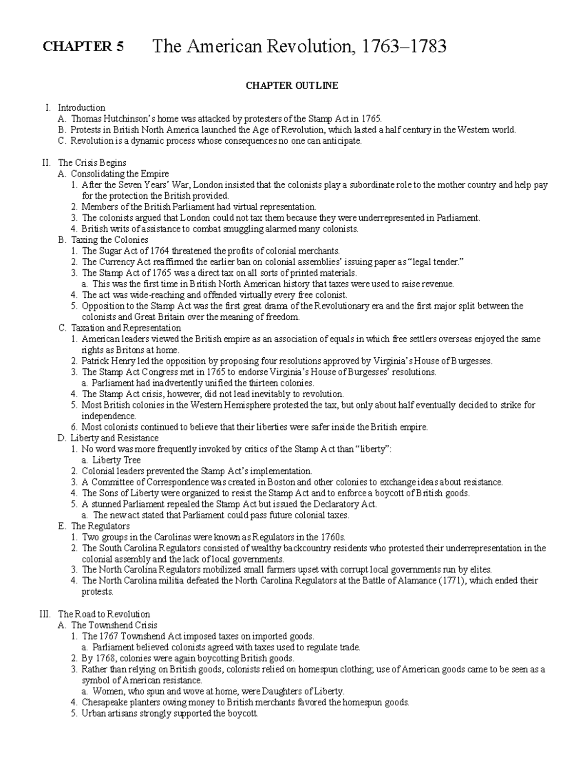 HIST101 Chapter 5: The American Revolution's Crisis and Independence ...