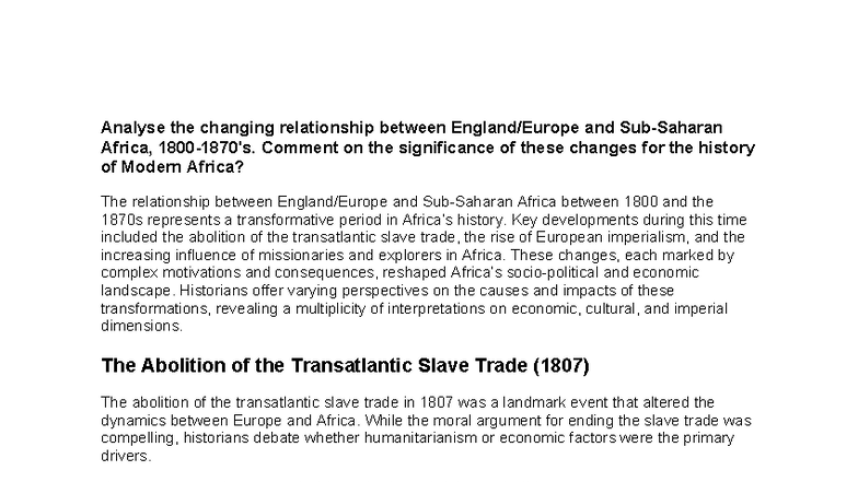 The Changing Dynamics of England-Europe and Sub-Saharan Africa (1800 ...