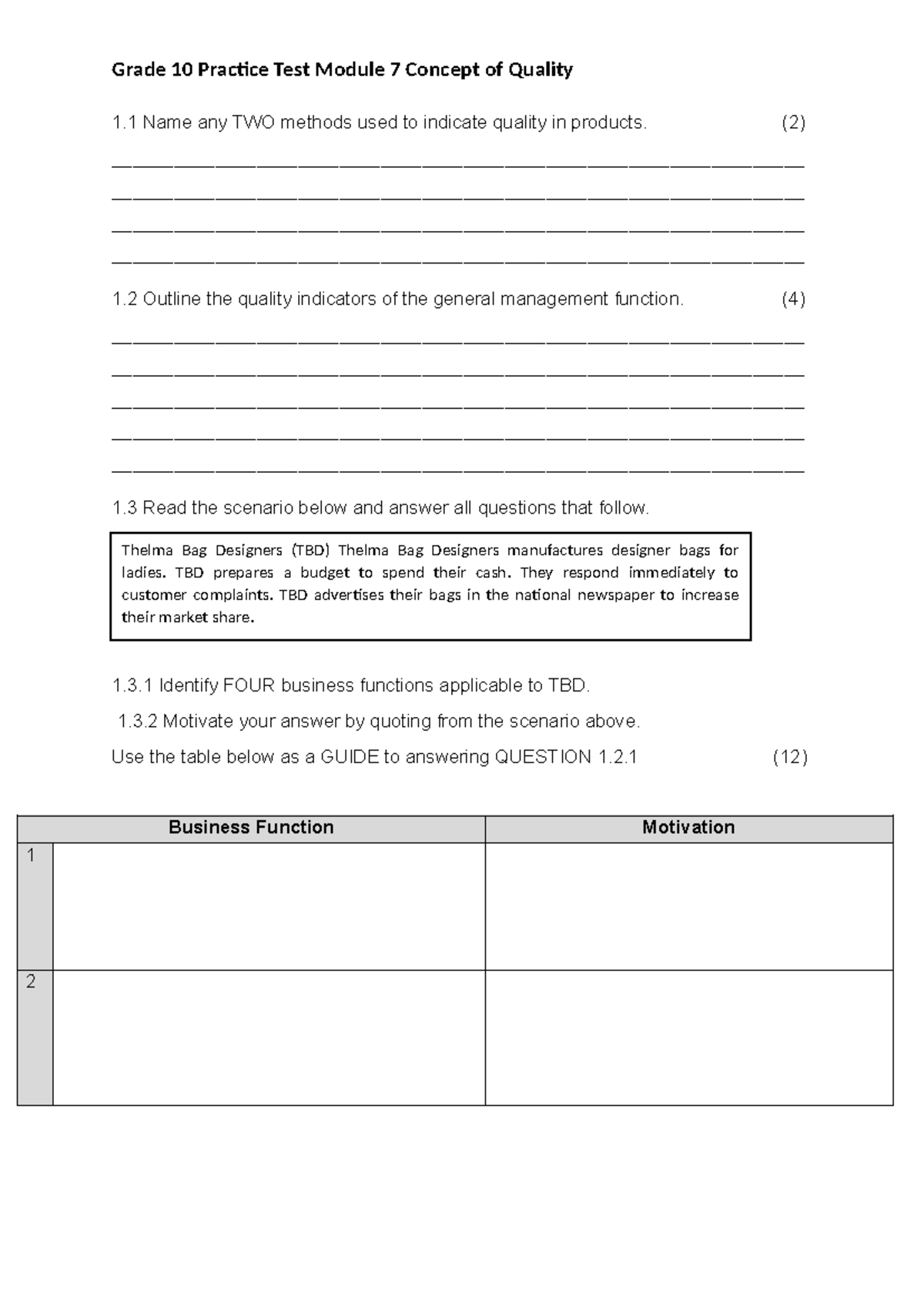 Grade 10 Quality Concept Practice Test - Module 7 - Studocu