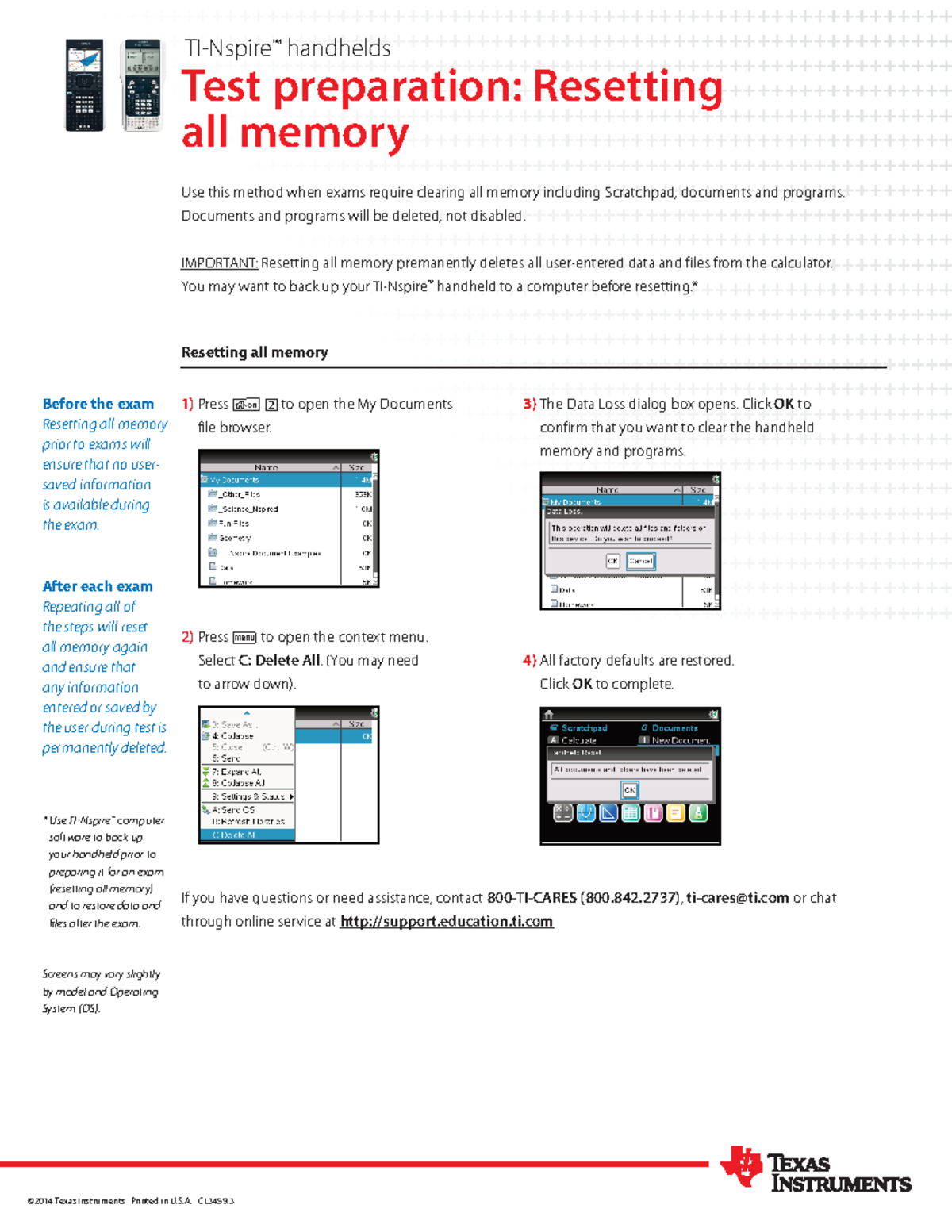 TI-Nspire™ Memory Reset Guide for Exam Prep and Data Management - Studocu