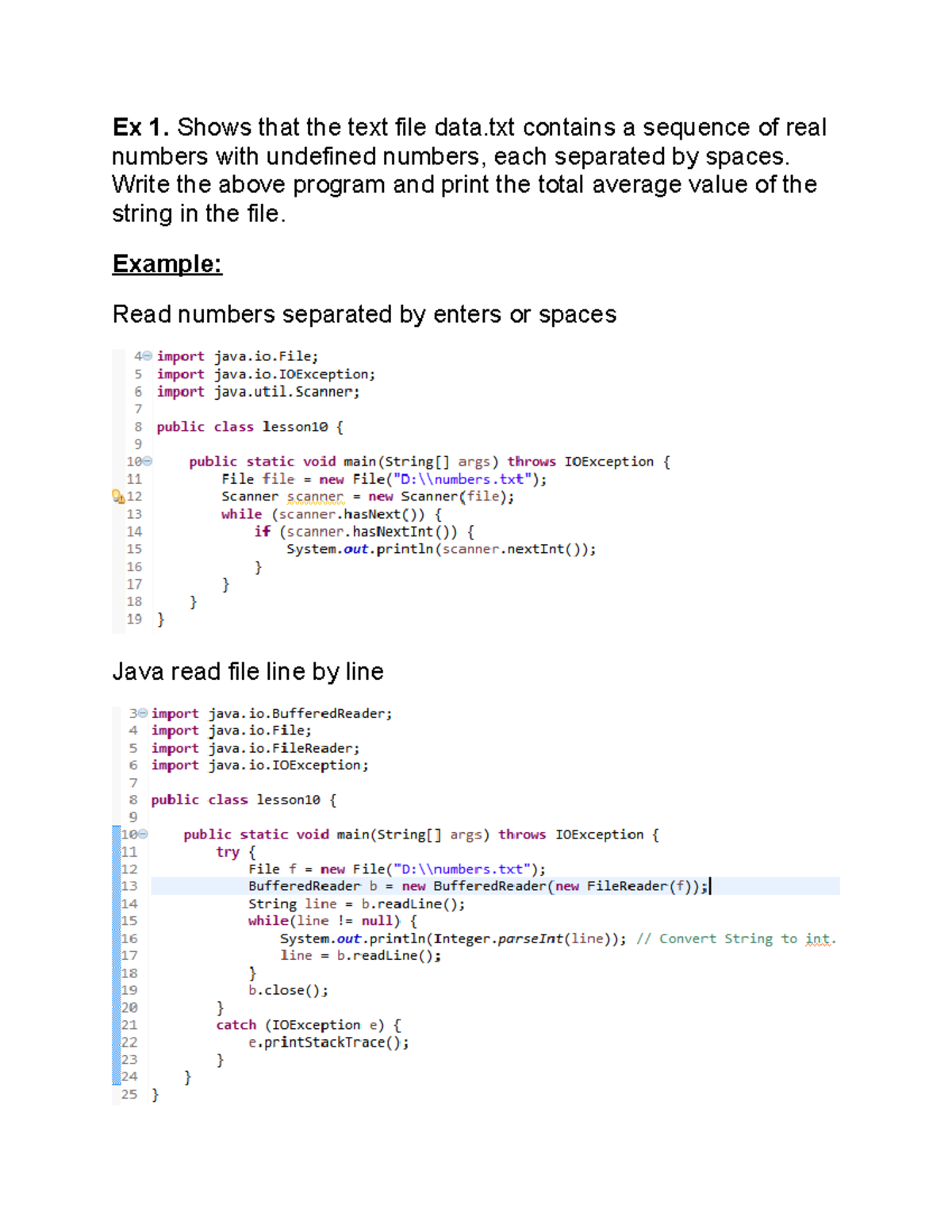 Exercises 6-Java-Text IO 2023 2024 - Java Technology - Ex 1. Shows that the text file data ...
