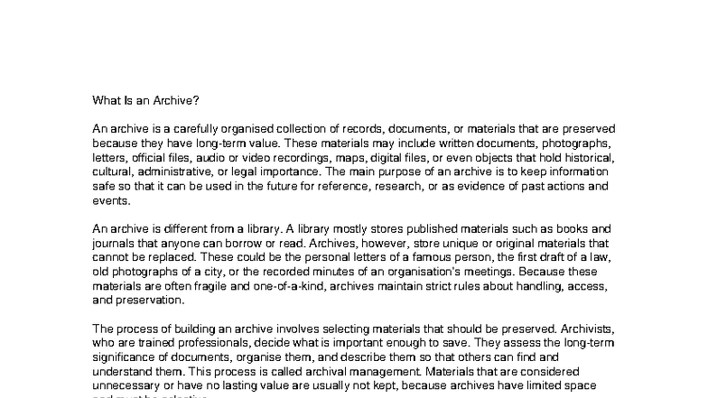 Understanding Archives: Importance, Functions, and Management - Studocu